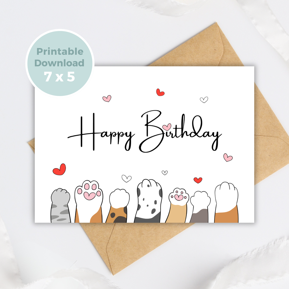 Printable Birthday Card - Cat Paws – Digital Party Club
