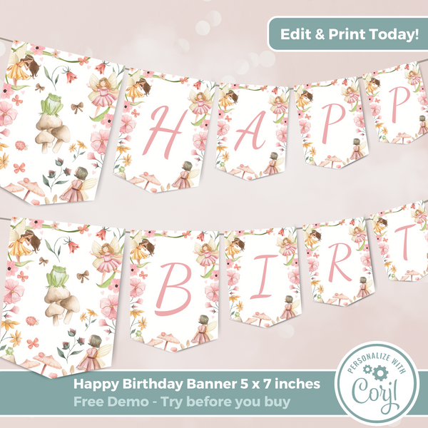 Editable Birthday Banner - Fairy – Digital Party Club