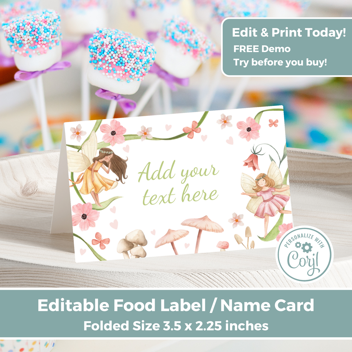 Editable Birthday Food Label / Name Card - Fairy – Digital Party Club