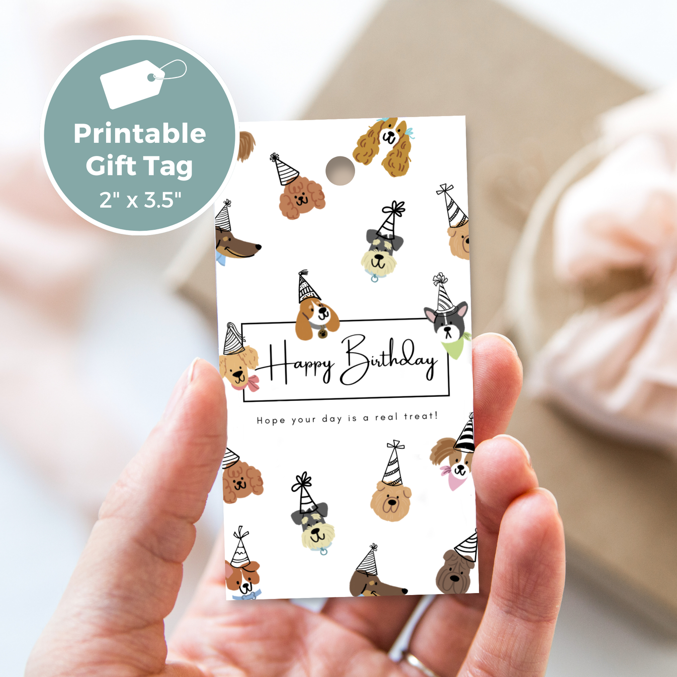 Printable Birthday Gift Tag - Cute Dogs – Digital Party Club