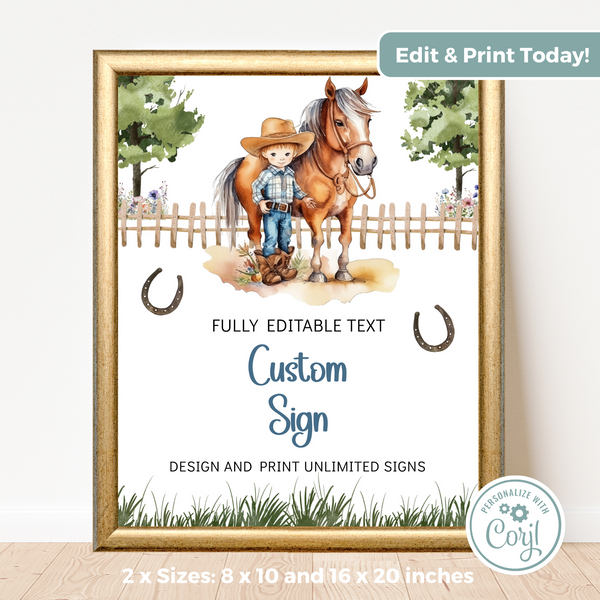 Editable Birthday Custom Sign - Saddle Up Boy – Digital Party Club